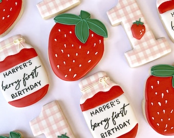 Sweet One Berry First Strawberry Birthday Cookies - Etsy