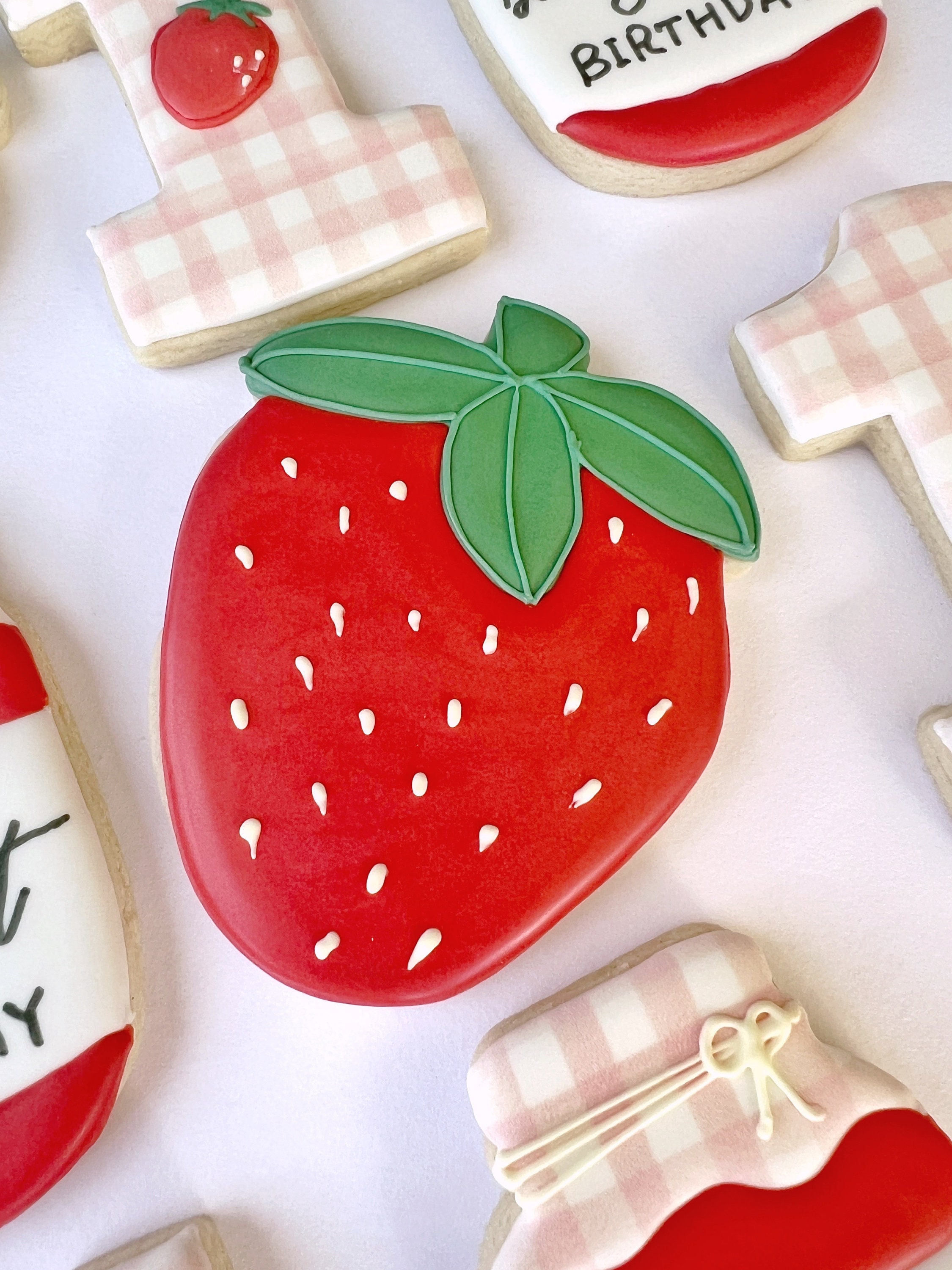 Berry First Birthday Custom Sugar Cookies, Two Sweet Pink Gingham ...