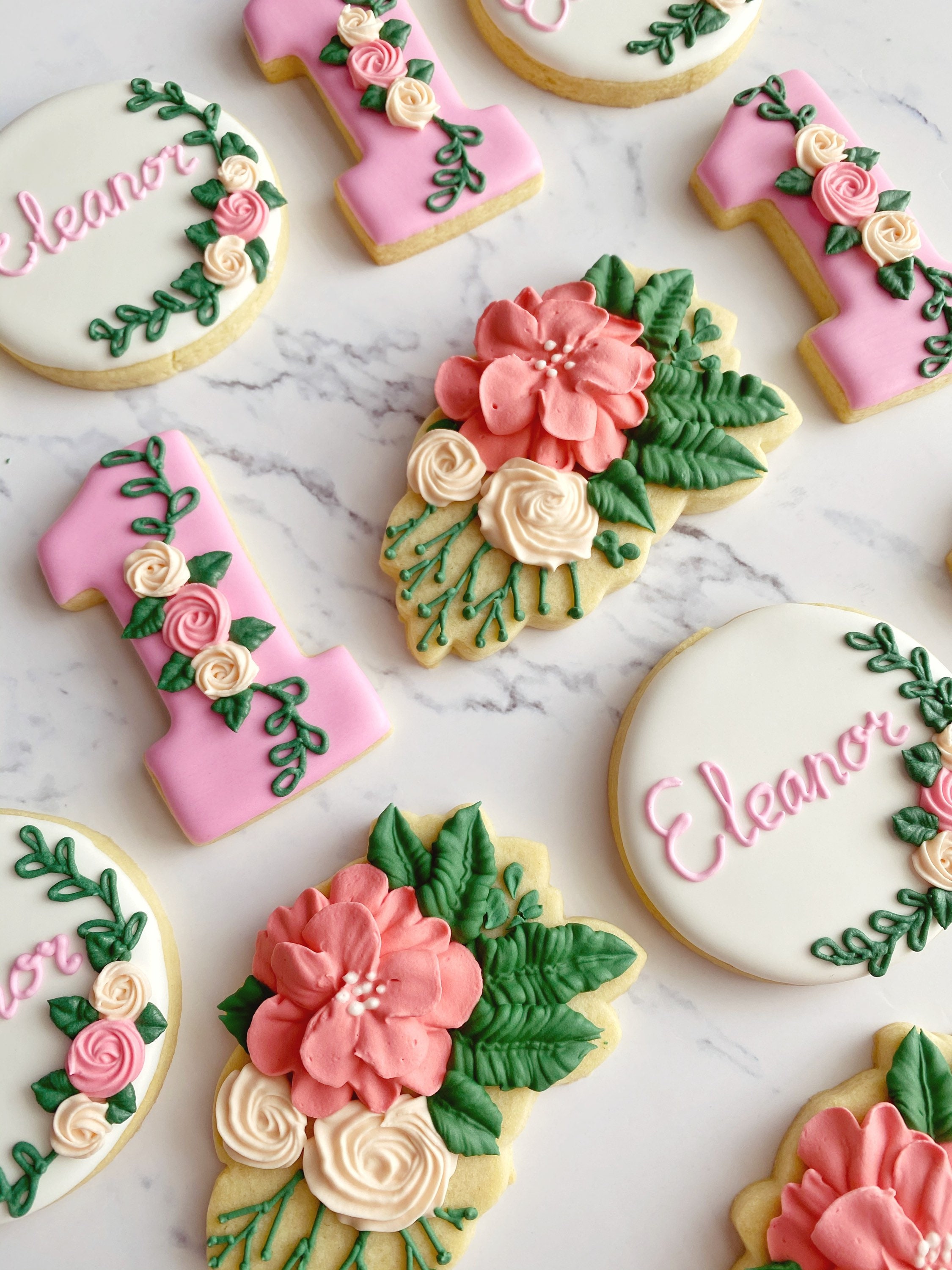 First birthday girl floral cookies baby girl pink boho floral | Etsy