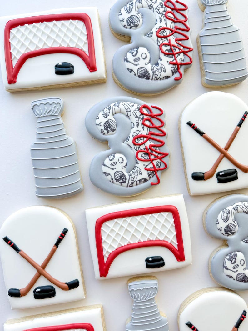 Hockey Birthday Sugar Cookies, Sports Theme Boy Party Favors, 1 Dozen ...