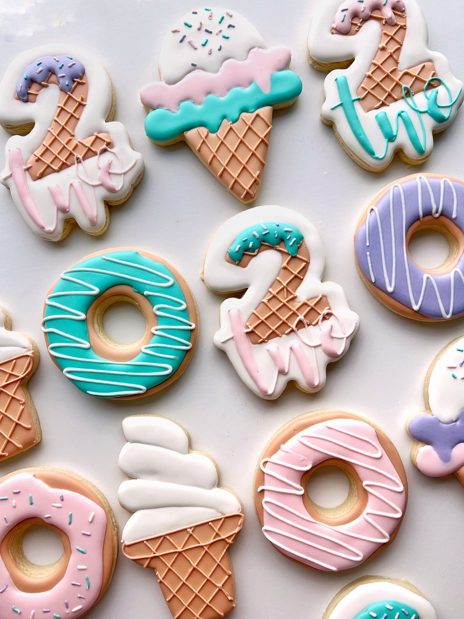 Two Sweet Custom Donut Birthday Sugar Cookies for Girl, Pastel Ice ...