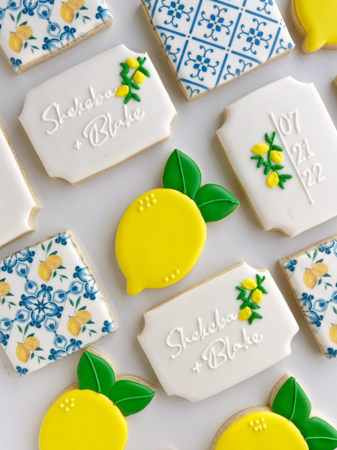 Lemon Blue Tile Mediterranean Bridal Shower Wedding Sugar Cookies - Etsy