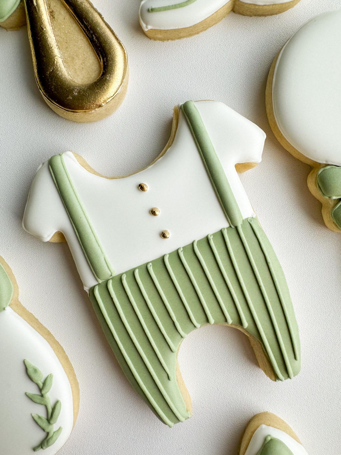 Greenery Gold Baby Shower Cookies, Sage Green Gender Neutral Baby ...