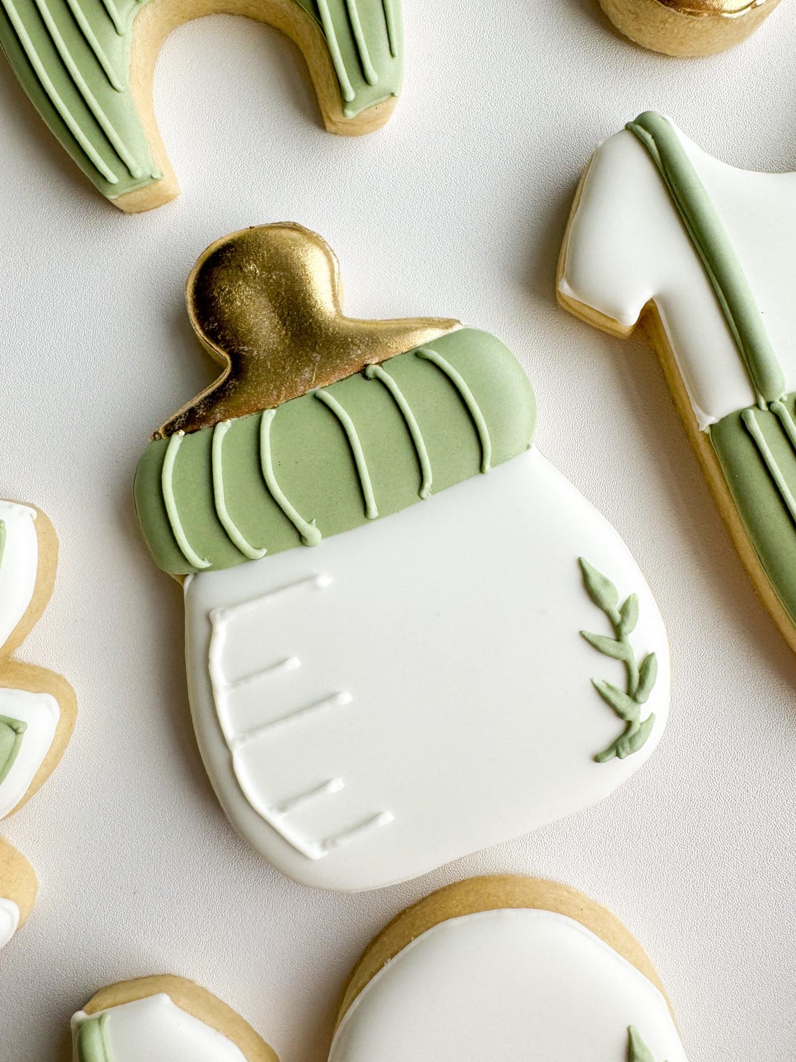 Greenery Gold Baby Shower Cookies, Sage Green Gender Neutral Baby ...