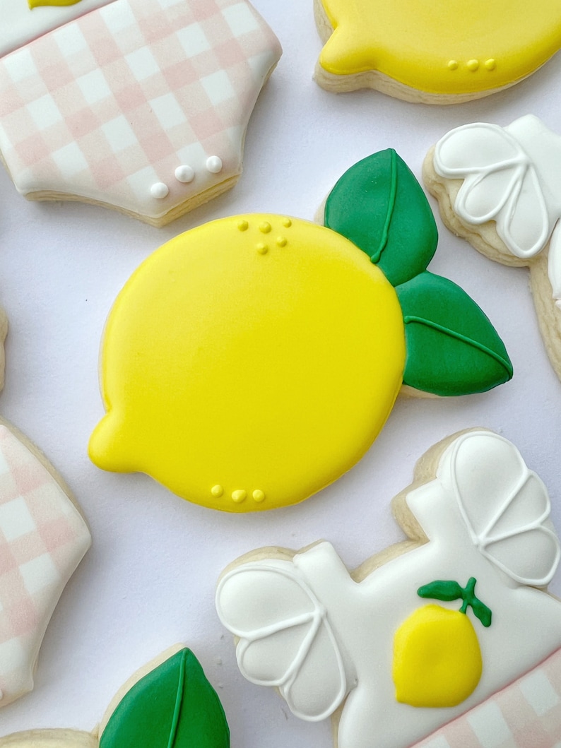 Lemon Baby Shower Custom Sugar Cookies, Cute Pink Gingham Lemon Baby ...