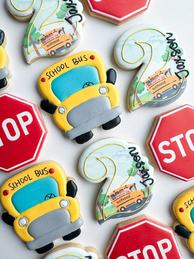 School Bus Birthday Sugar Cookies, Wheels on the Bus Boy 2nd Birthday ...
