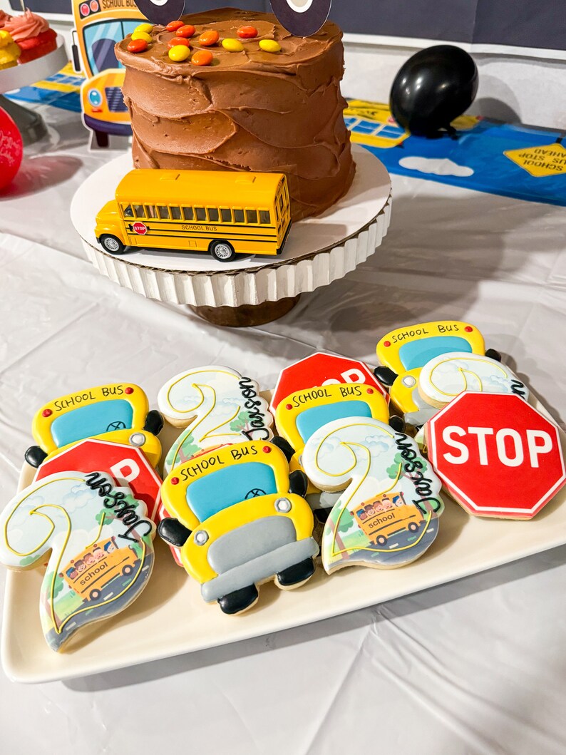 School Bus Birthday Sugar Cookies, Wheels on the Bus Boy 2nd Birthday ...