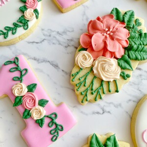 First birthday girl floral cookies baby girl pink boho floral | Etsy