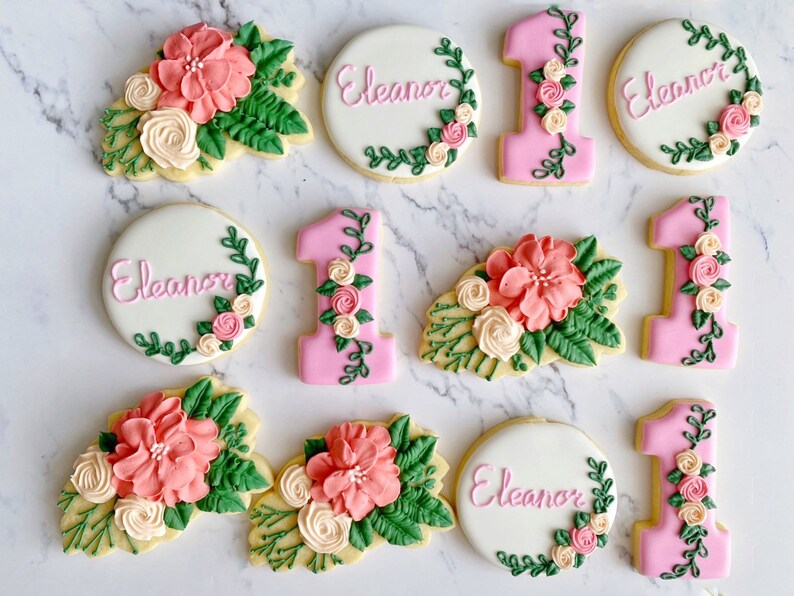 First Birthday Girl Floral Cookies Baby Girl Pink Boho Floral - Etsy