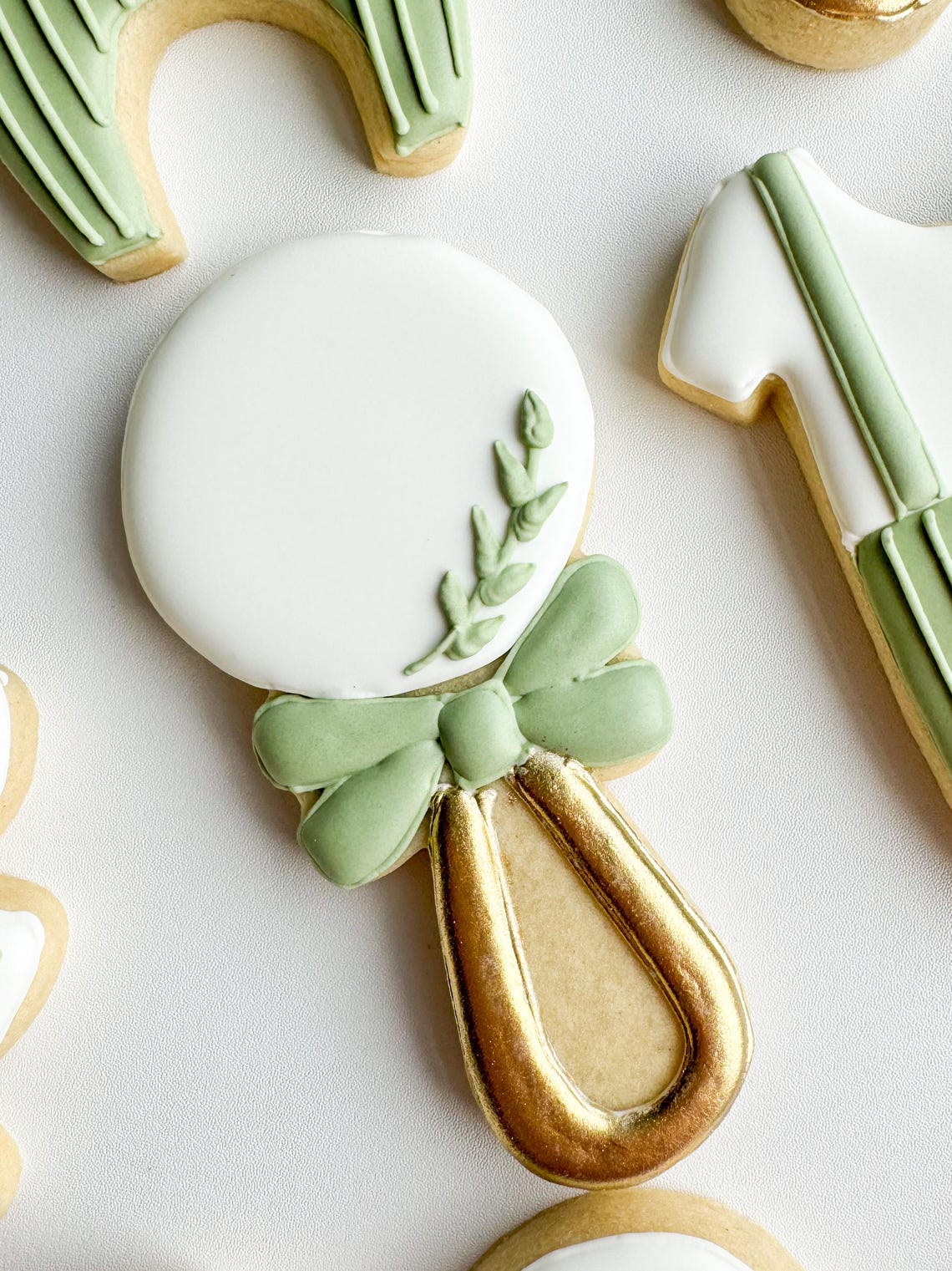 Greenery Gold Baby Shower Cookies, Sage Green Gender Neutral Baby ...