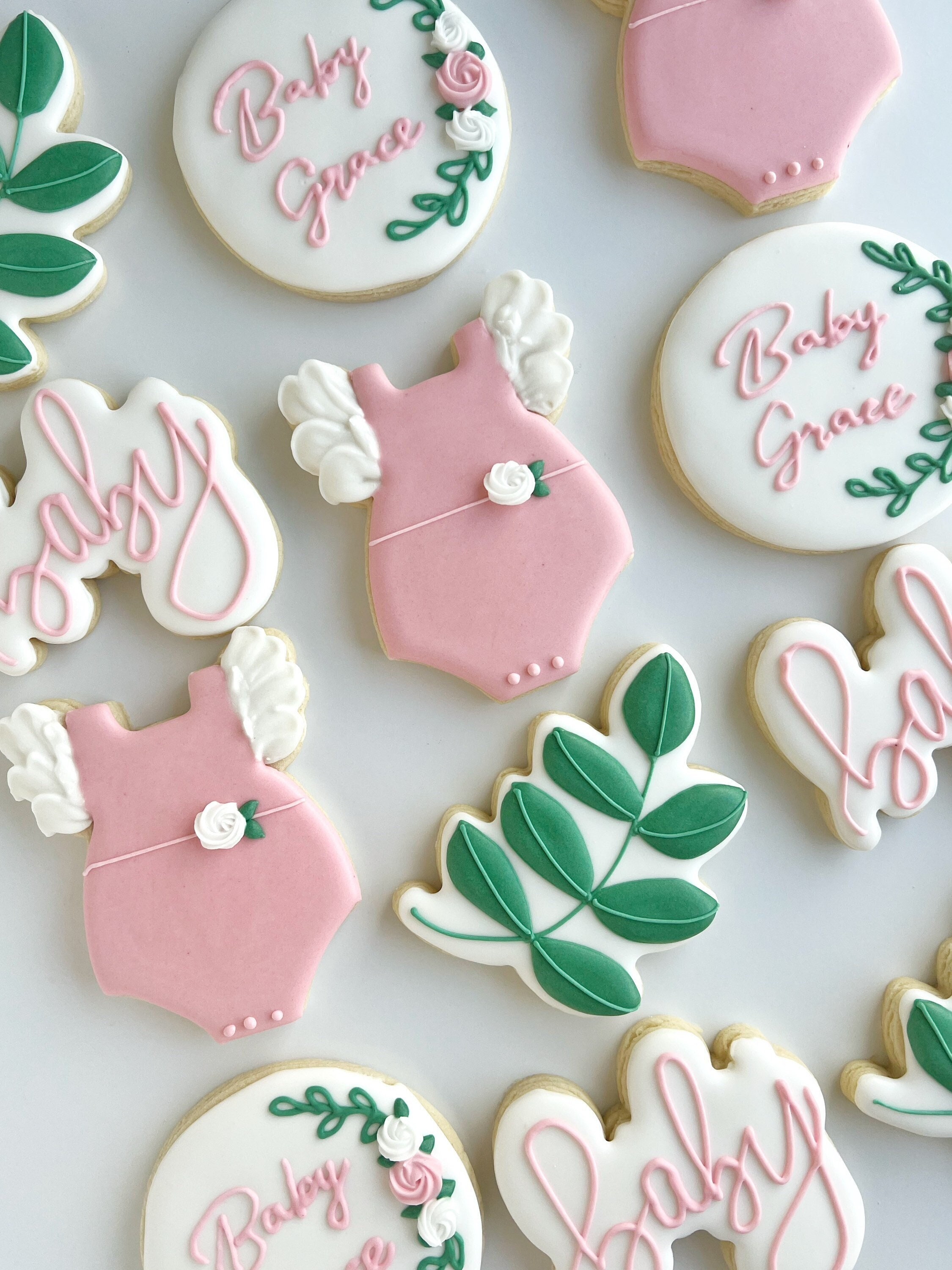 Girl Baby Shower Sugar Cookies, Pink Boho Floral Baby Shower Cookies ...