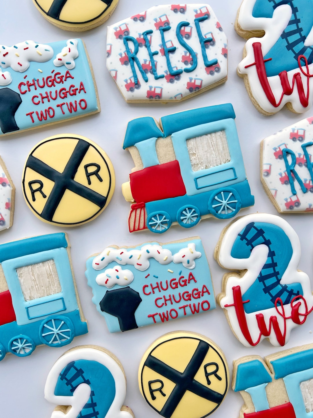 Train Birthday Sugar Cookies, Custom Choo Choo Train Boy 2nd Birthday ...