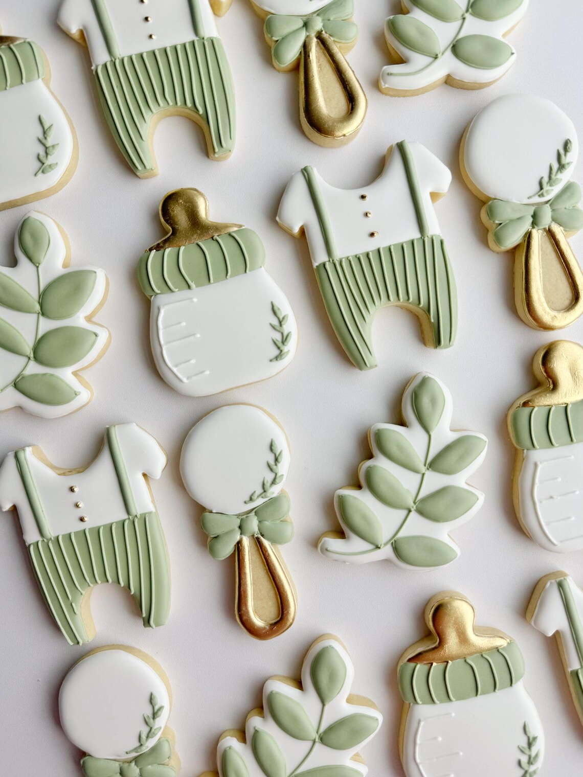 Greenery Gold Baby Shower Cookies, Sage Green Gender Neutral Baby ...