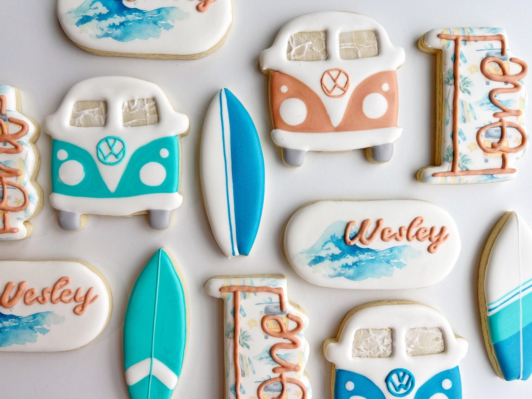 The Big One First Birthday Surf Sugar Cookies, Baby on Board Boy Shower ...