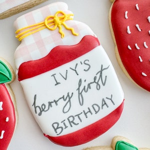 Berry First Birthday Custom Sugar Cookies, Two Sweet Pink Gingham ...