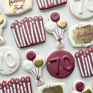 Custom 70th Birthday Cookies, Minimalist Personalized Black and Gold ...