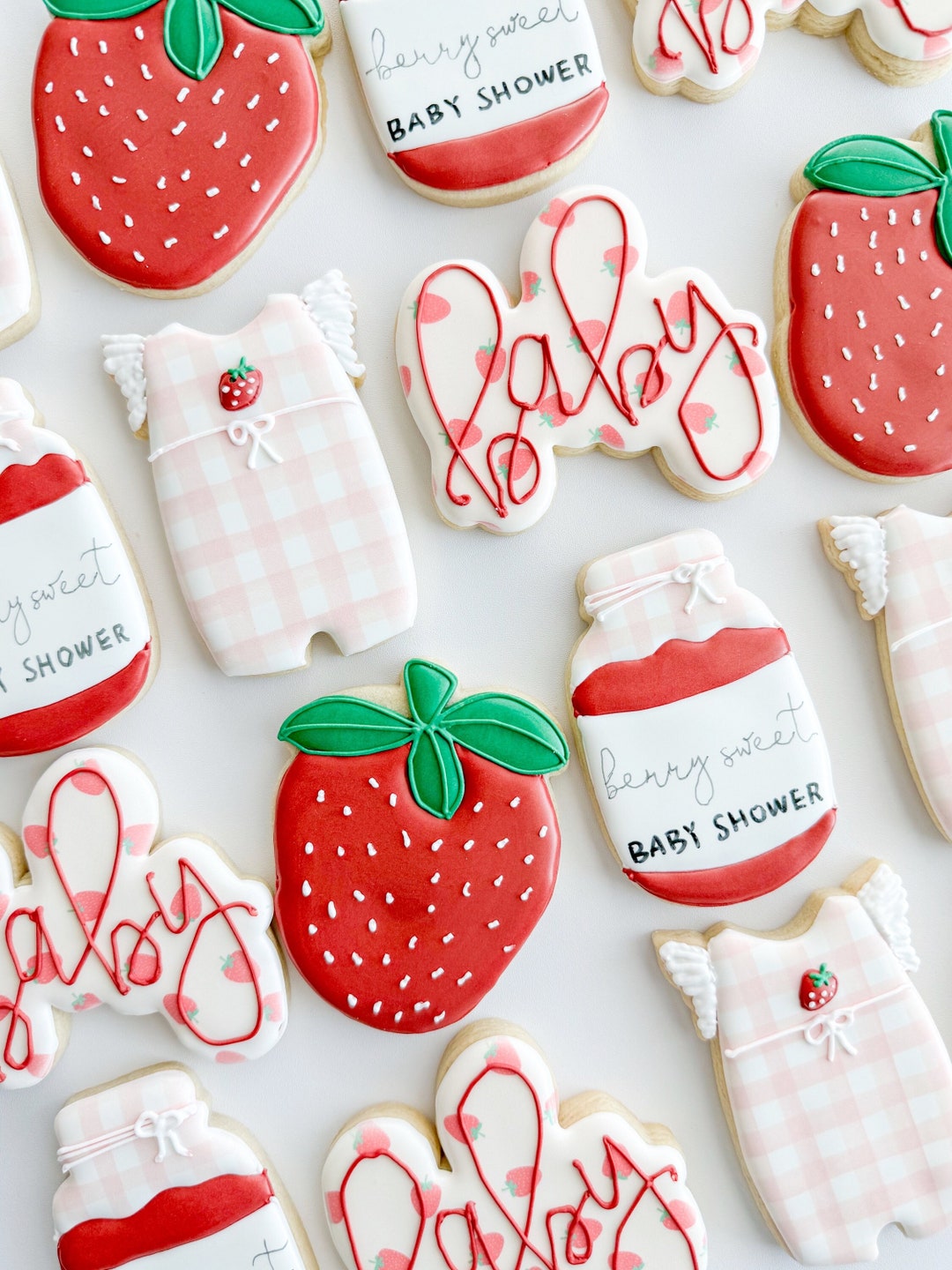 Berry Sweet Baby Shower Sugar Cookies, Berry First Pink Gingham ...