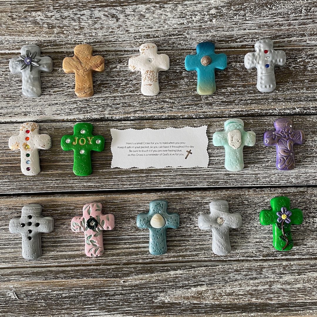 Pocket Cross | Handheld Comfort Cross for Prayer | Polymer Clay Cross ...