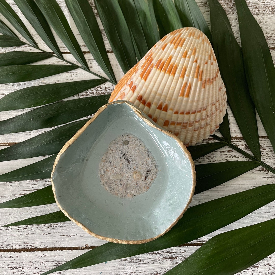 SEASHELL Polymer Clay Ring Dish Sage Coastal Beach House Jewelry Holder ...