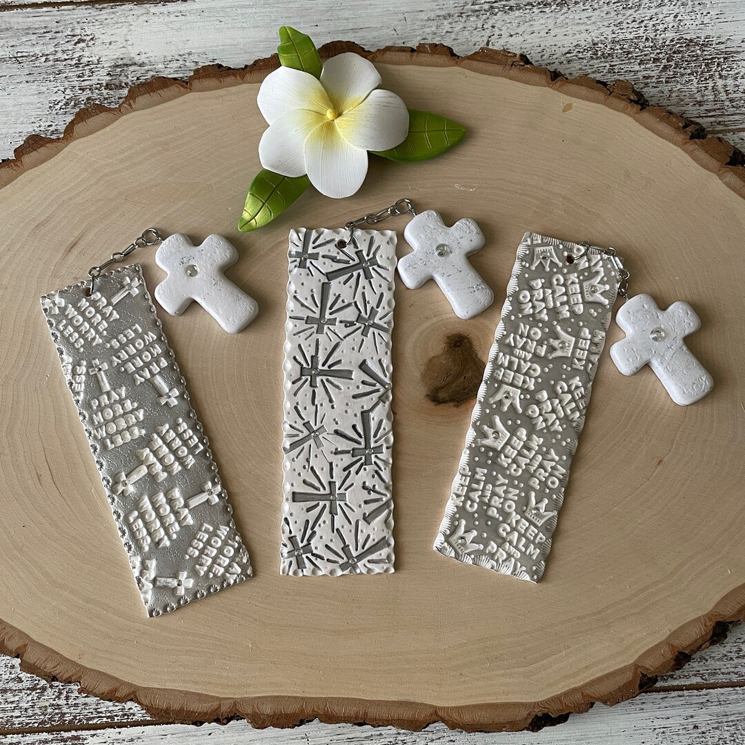 Christian Cross Bookmark With Hanging Cross Charm Polymer Clay Notebook ...