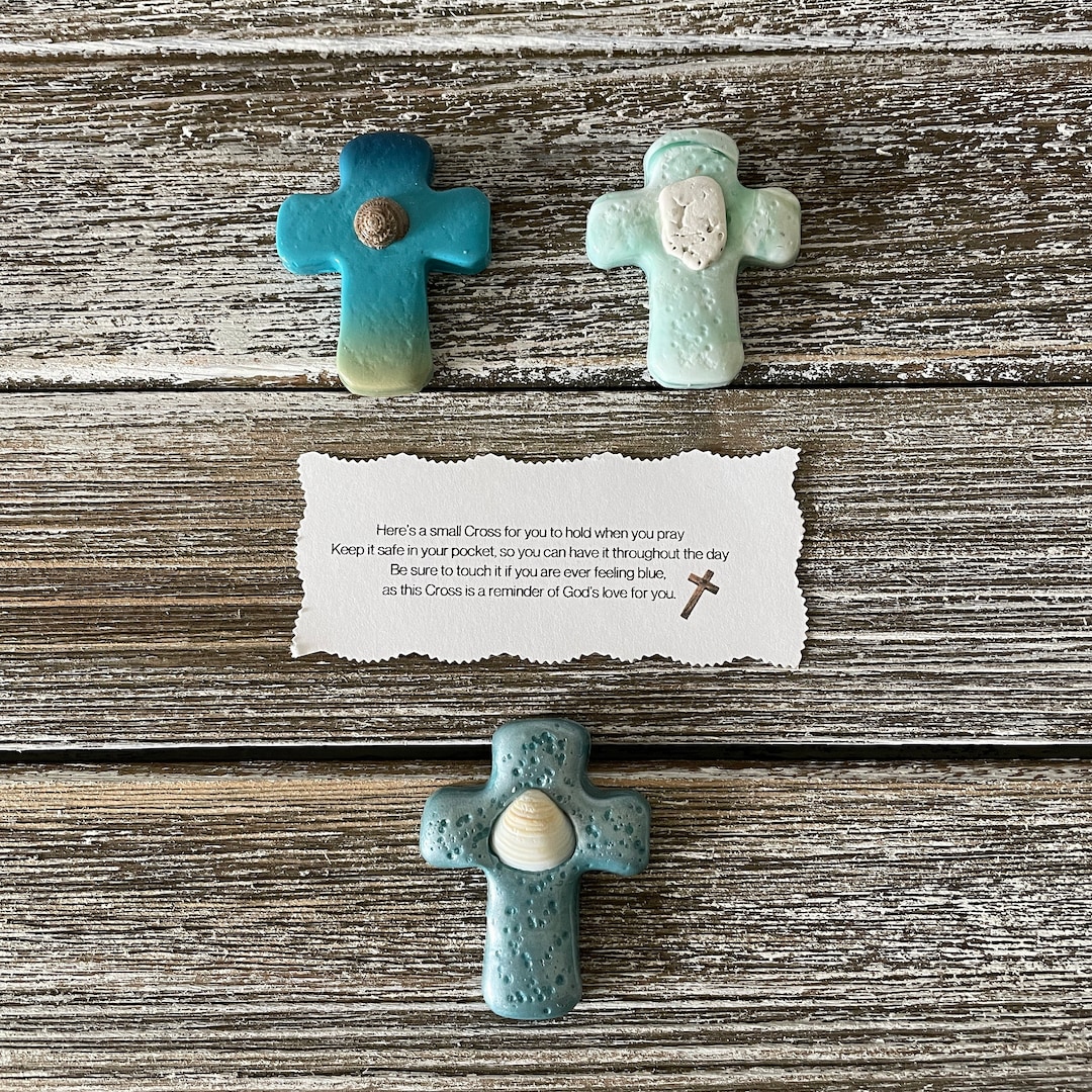 Coastal Pocket Cross | Handheld Prayer Comfort Cross | Polymer Clay ...
