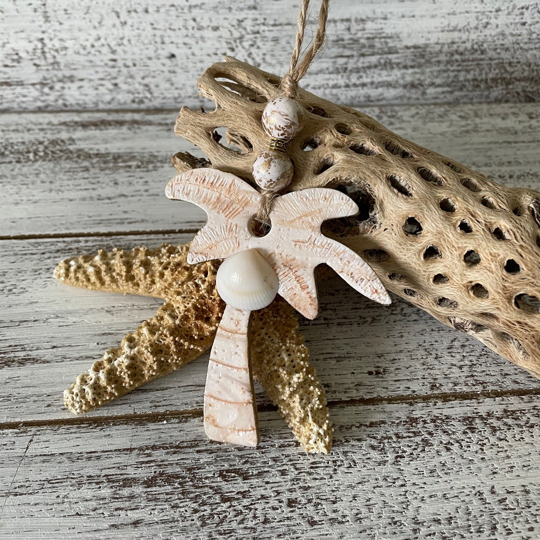 Polymer Clay Palm Tree Ornament: White Gold Beach Decor - Etsy