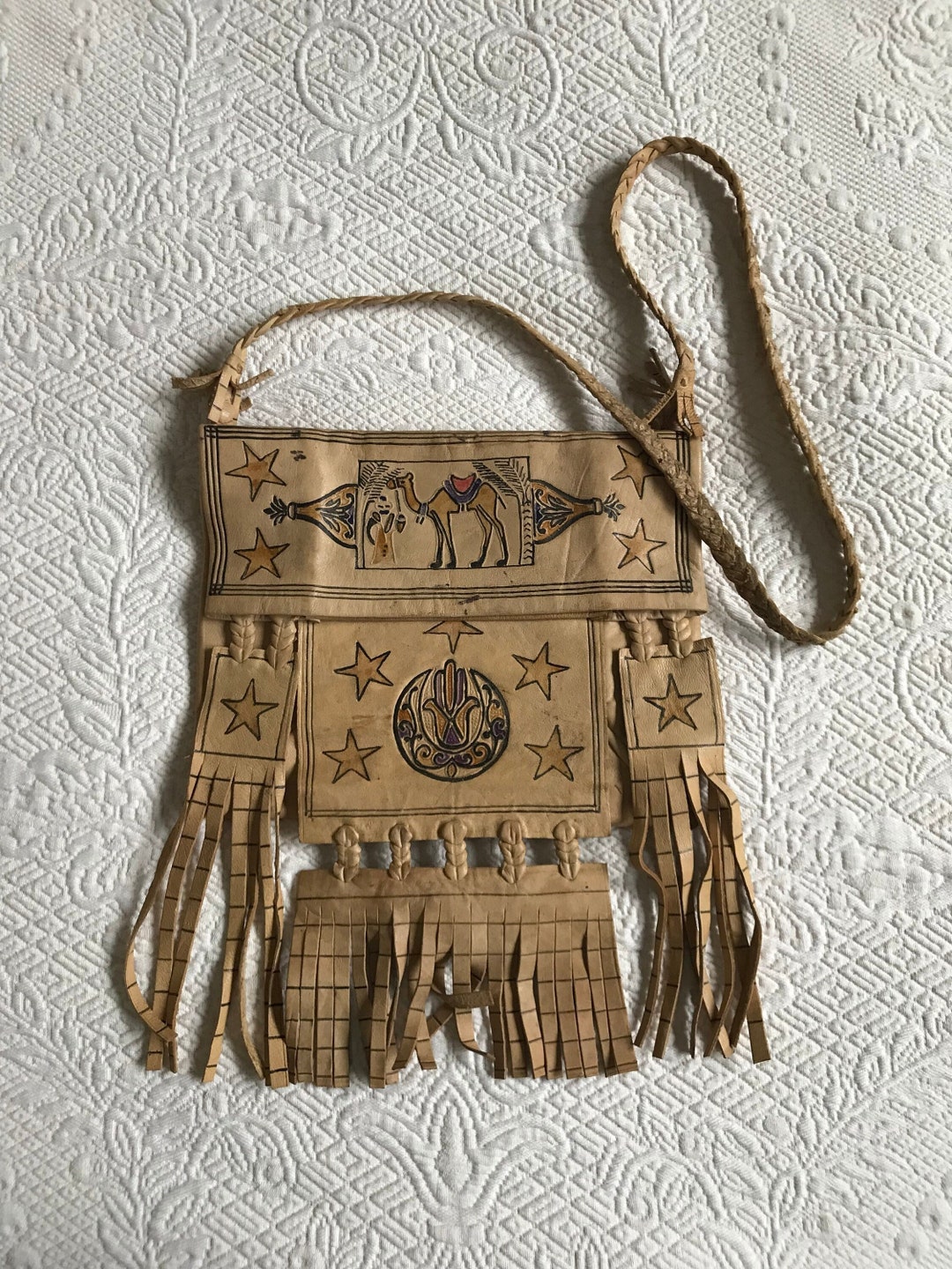 Moroccan Leather Bag Morocco Fringe Boho Handbag Leather Desert Scene ...