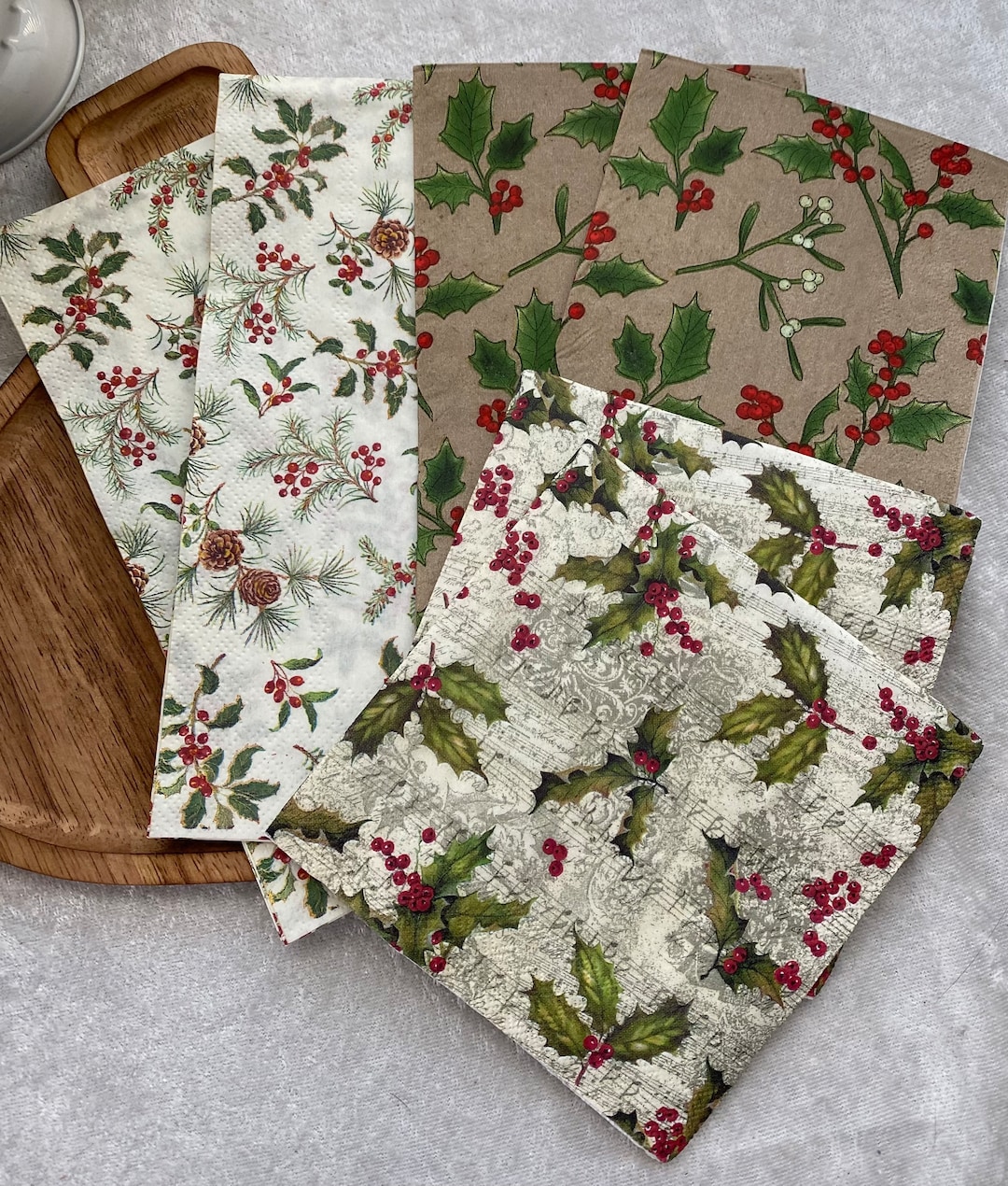 Holly Napkins, Set of 6 Paper Napkins Small Prints for Crafting and ...