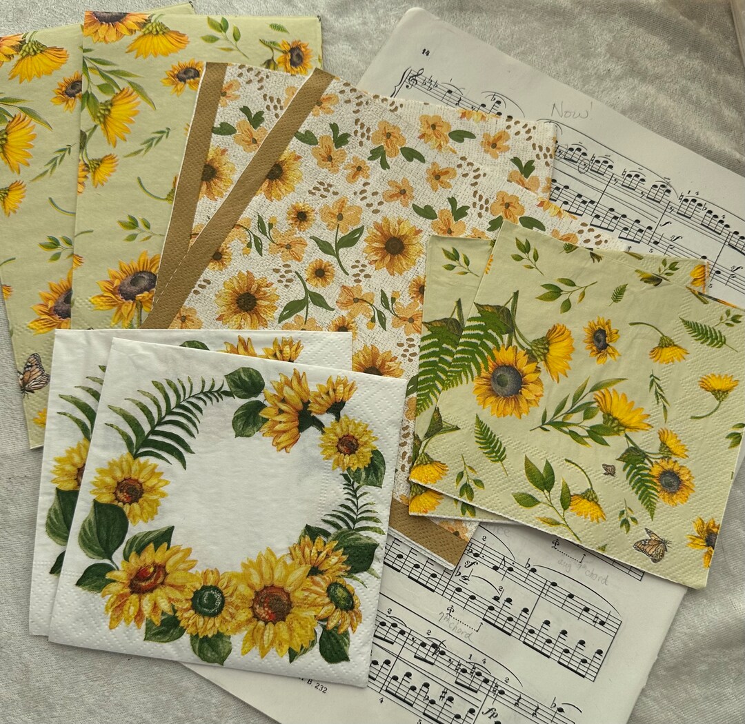 4 Sunflower Napkins-set of 8 Paper Napkins for Crafting and Decoupage ...