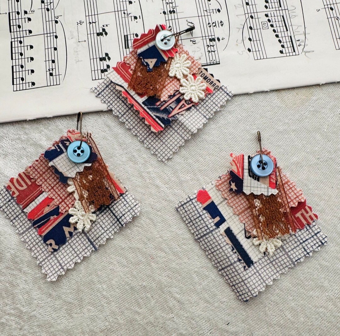 3 Blue /coral Fabric Dangle Clusters for Junk Journals or Crafting - Etsy