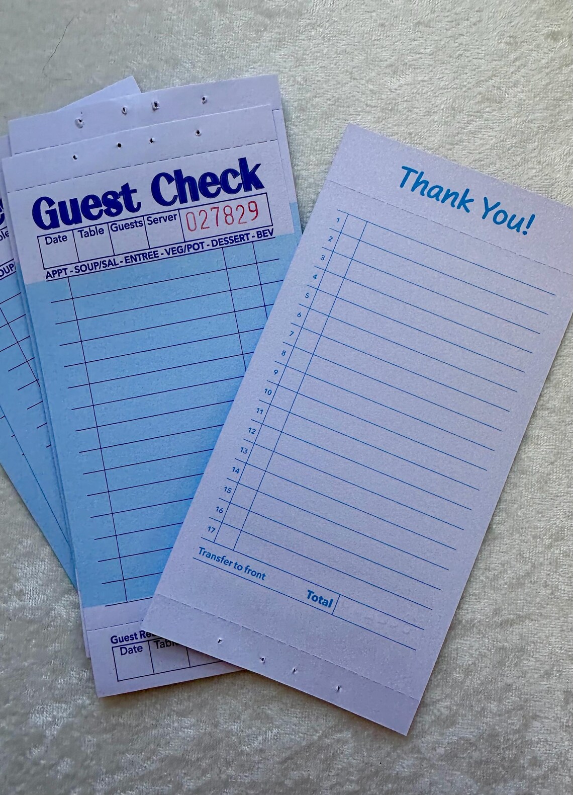 Blue and White Guest Check Bundle of 25 | Numbered Card Stock Supplies ...