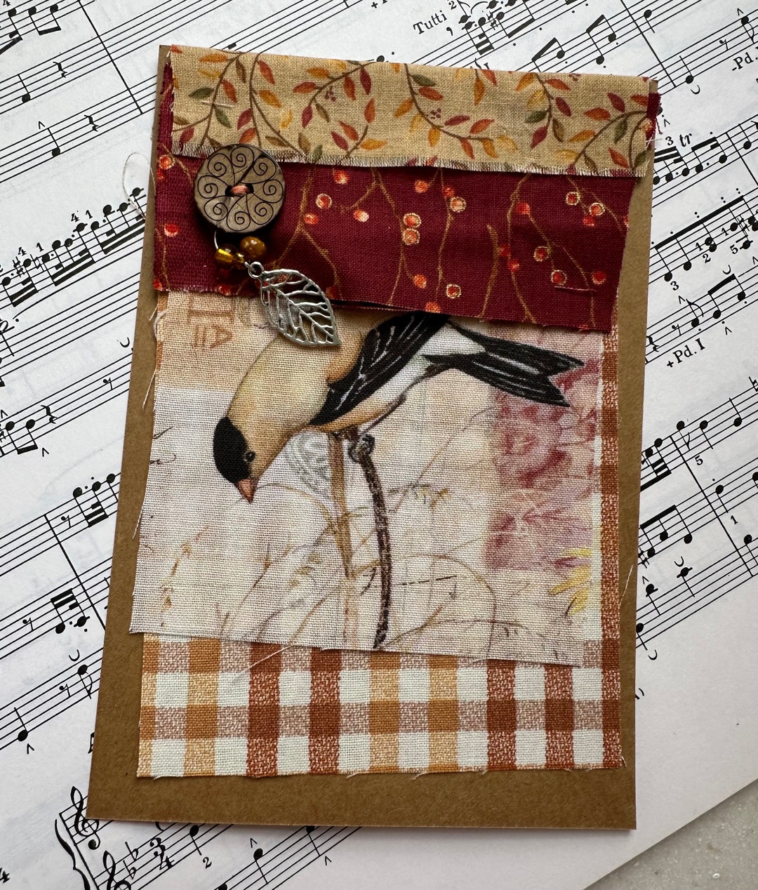 Handmade Goldfinch Fabric Flip/ Journaling Card Yellow, Tan and Orange ...