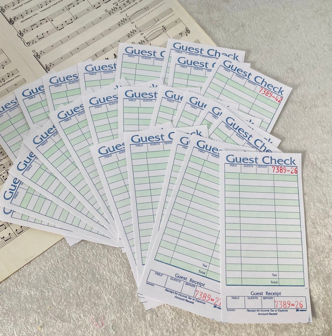 Green and White Guest Check Bundle of 25 | Numbered Card Stock Supplies ...