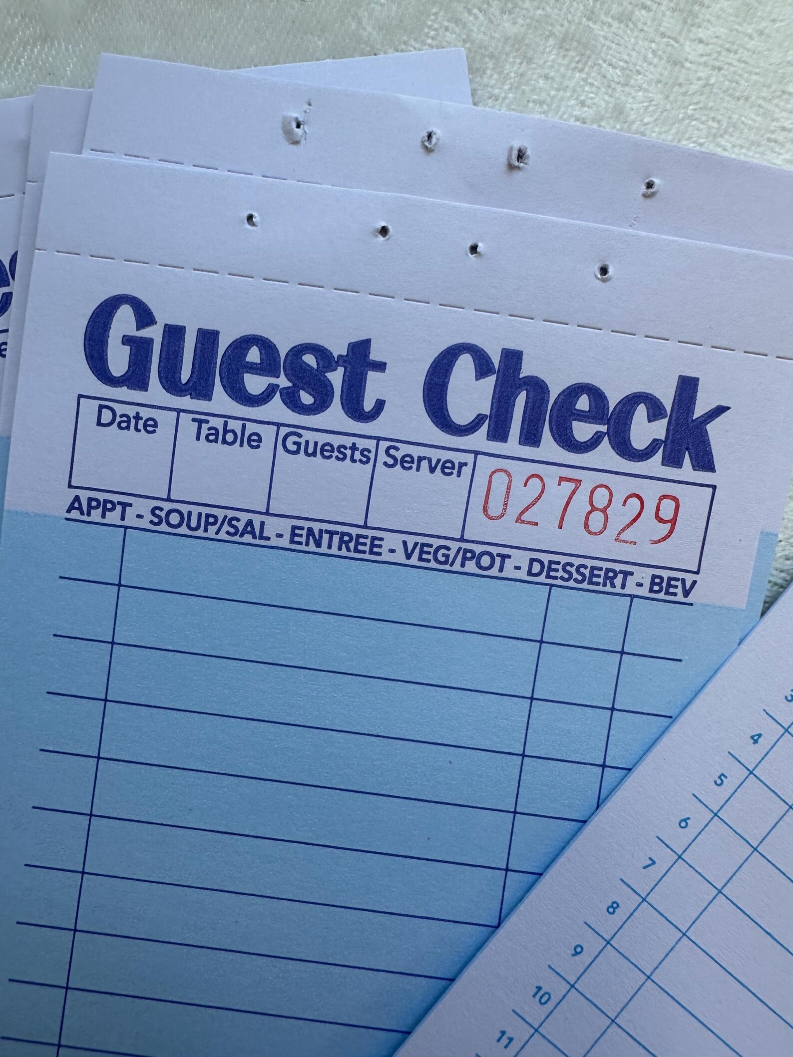 Blue and White Guest Check Bundle of 25 | Numbered Card Stock Supplies ...