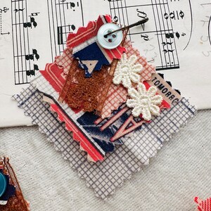 3 Blue /coral Fabric Dangle Clusters for Junk Journals or Crafting - Etsy