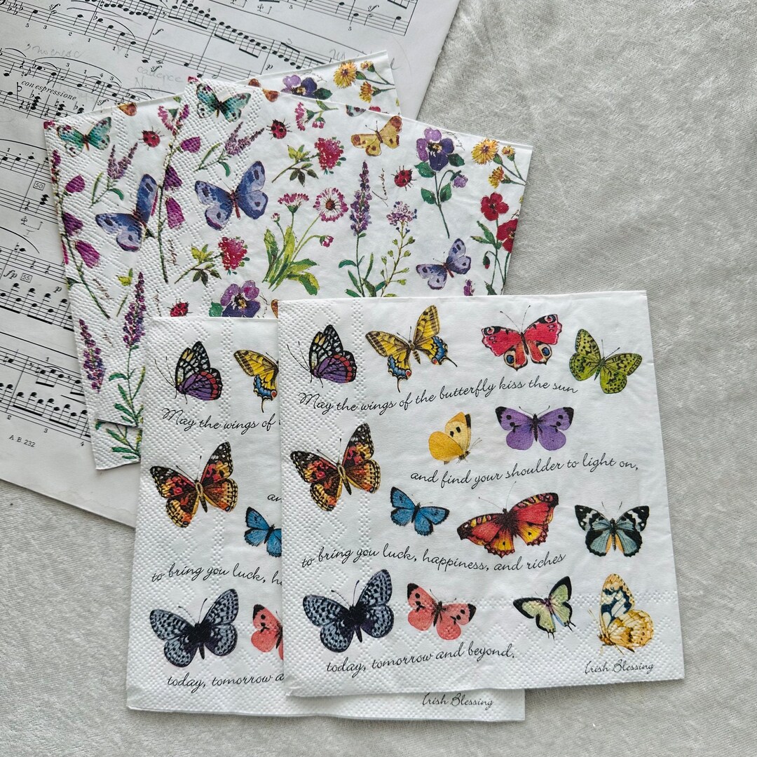 2 Butterfly Paper Napkins-paper Napkins , Set of 4 Napkins for Crafting ...