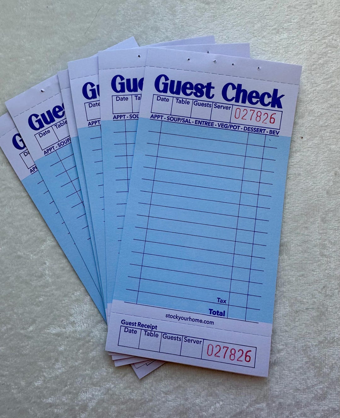 Blue and White Guest Check Bundle of 25 | Numbered Card Stock Supplies ...