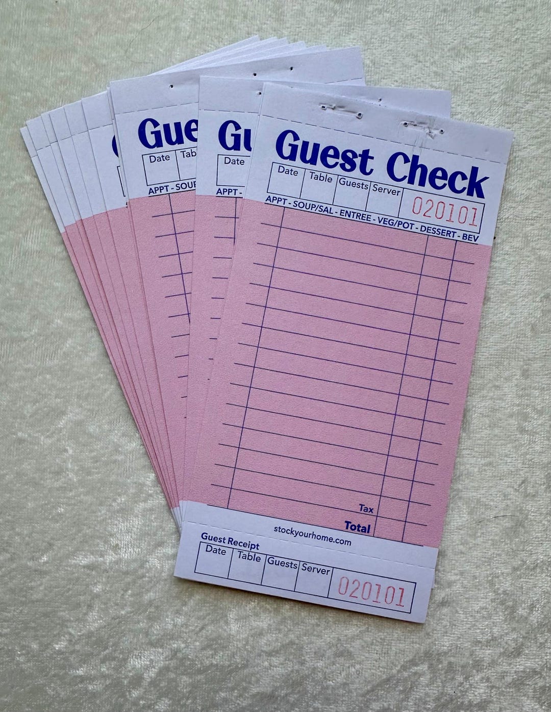Pink and White Guest Check Bundle of 25 | Numbered Card Stock Supplies ...