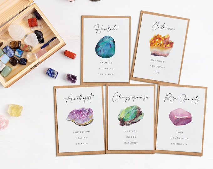 Pack of Healing Crystal Cards, Spiritual Gemstone Notecards, Chakra ...