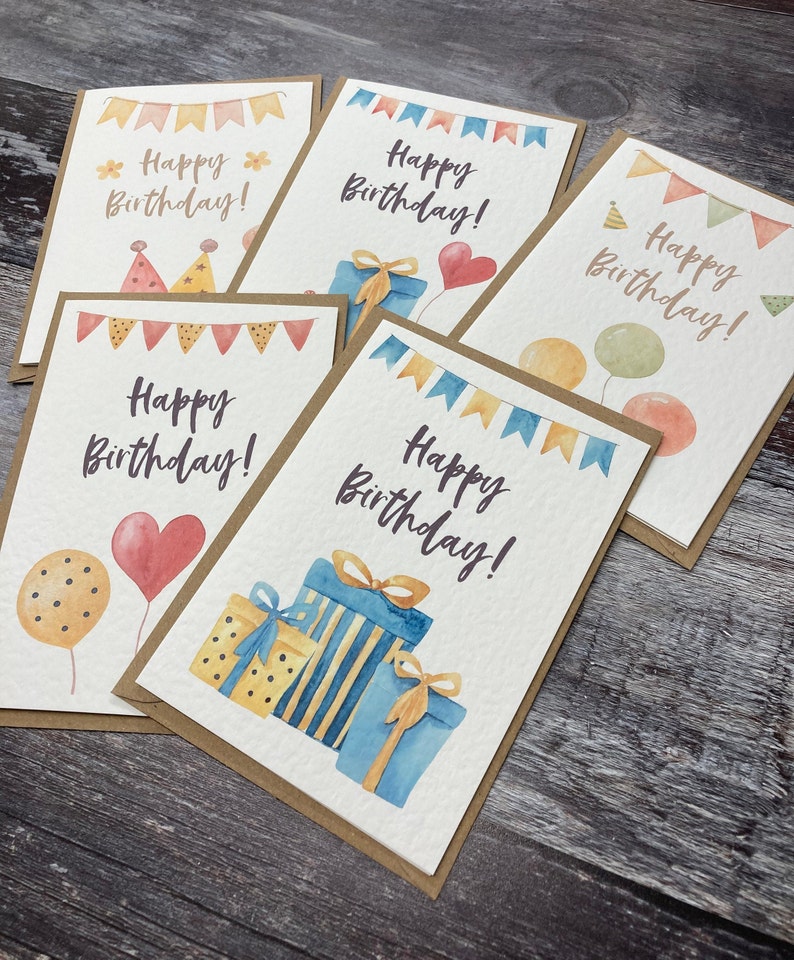 Pack of Birthday Cards, Set of Happy Birthday Cards, Cute Birthday ...