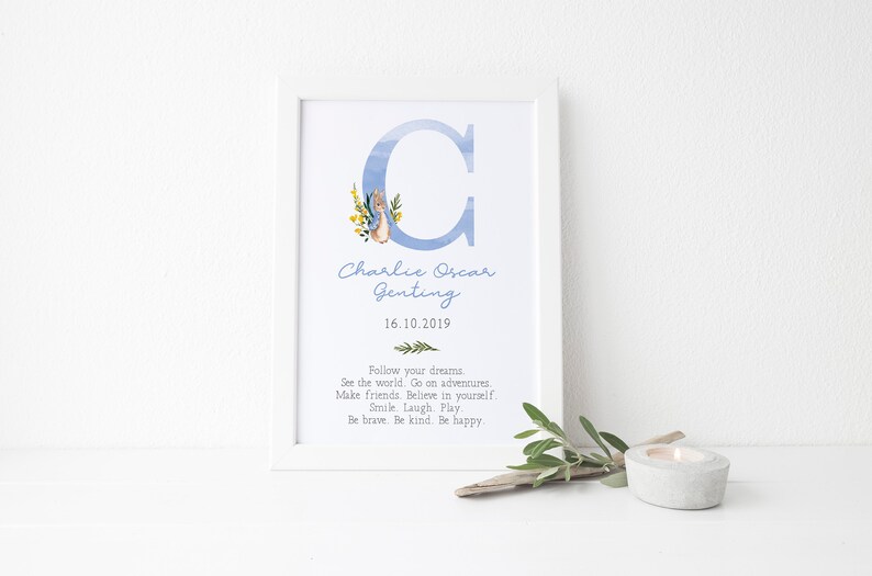 Personalised Peter Rabbit Print, New Baby Boy Gift, Christening Print ...