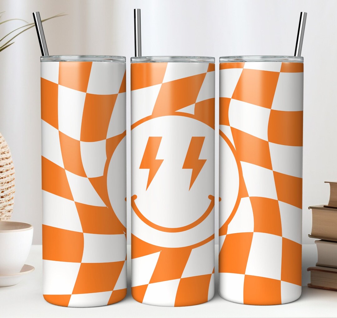 20oz Retro Orange Smiley Emoji Tumbler Wrap, Checkerboard Seamless ...