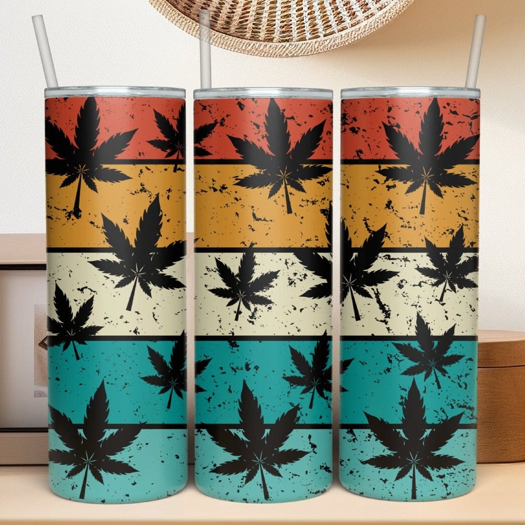 Retro Weed Marijuana Tumbler Wrap, 20oz Skinny Tumbler Cannabis ...