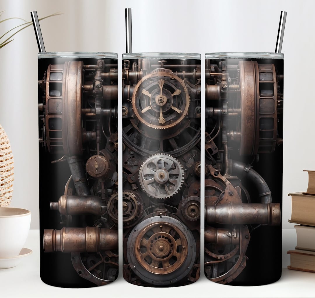 20oz Diesel Engine Tumbler Wrap, Seamless Motor Block Steampunk ...