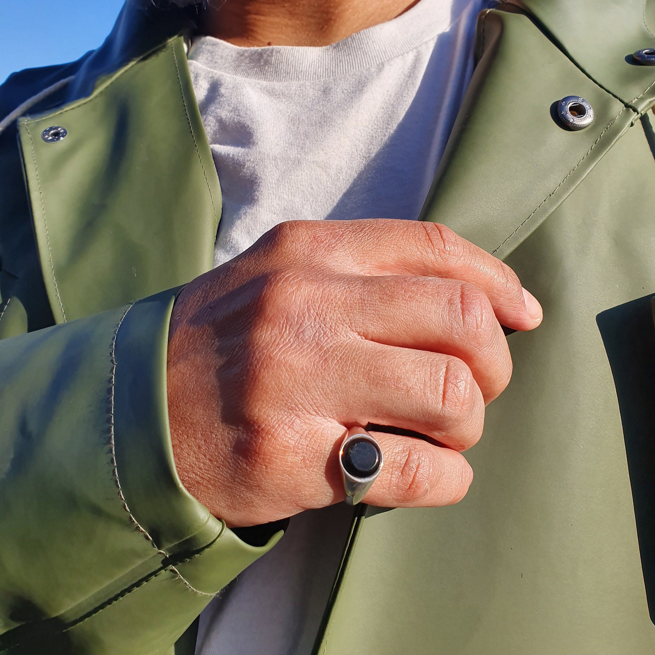 Obsidian Signet Round Ring Gold Vermeil and Sterling Silver - Etsy