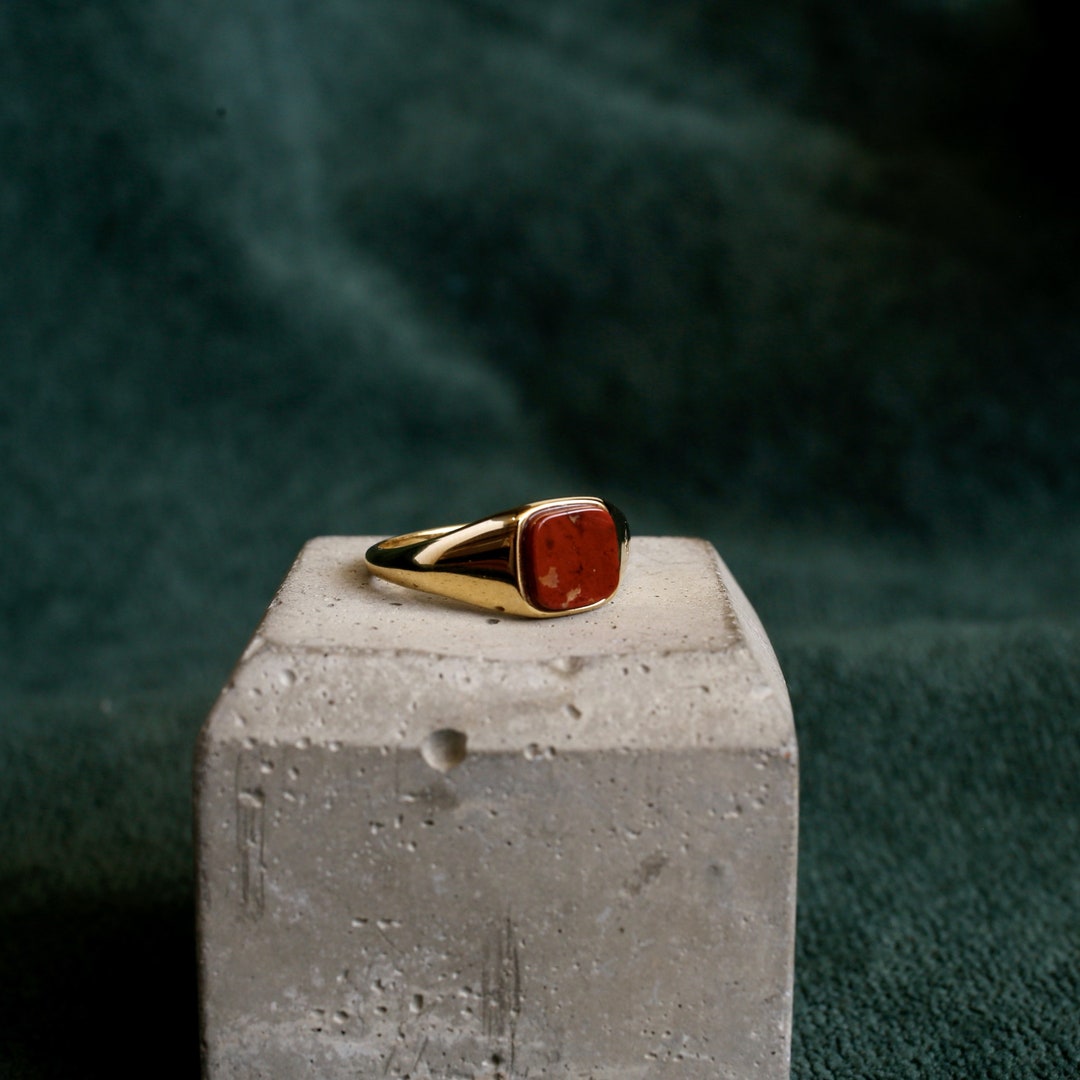 Red Jasper Signet Ring L Sterling Silver and Gold Vermeil - Etsy