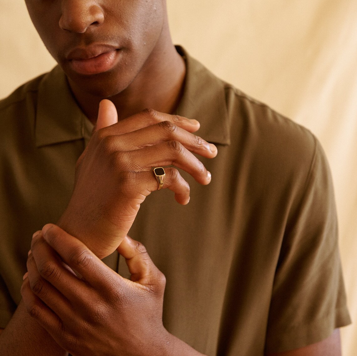Signet Ring Obsidian and Gold Vermeil - Etsy