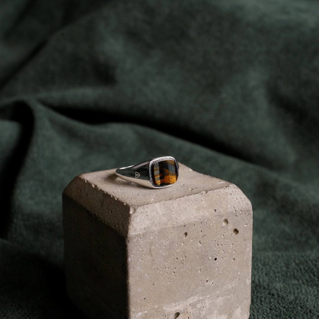 Hawk's Eye Signet Ring Gold Vermeil and Sterling Silver - Etsy