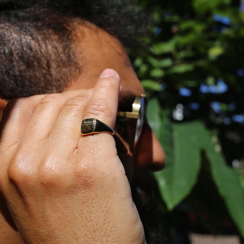 Hawk's Eye Signet Ring | Gold Vermeil and Sterling Silver - Etsy