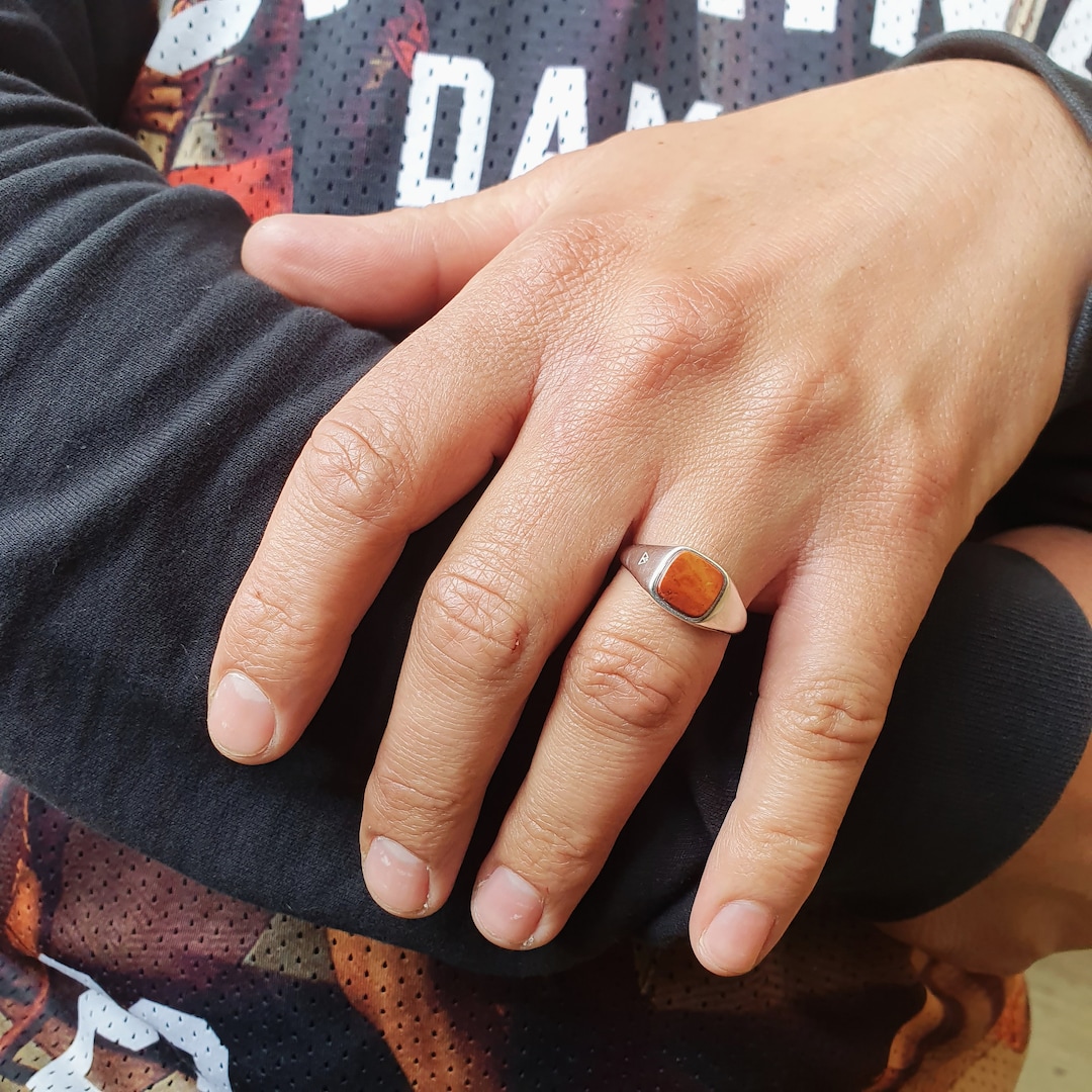 Red Jasper Signet Ring L Sterling Silver and Gold Vermeil - Etsy